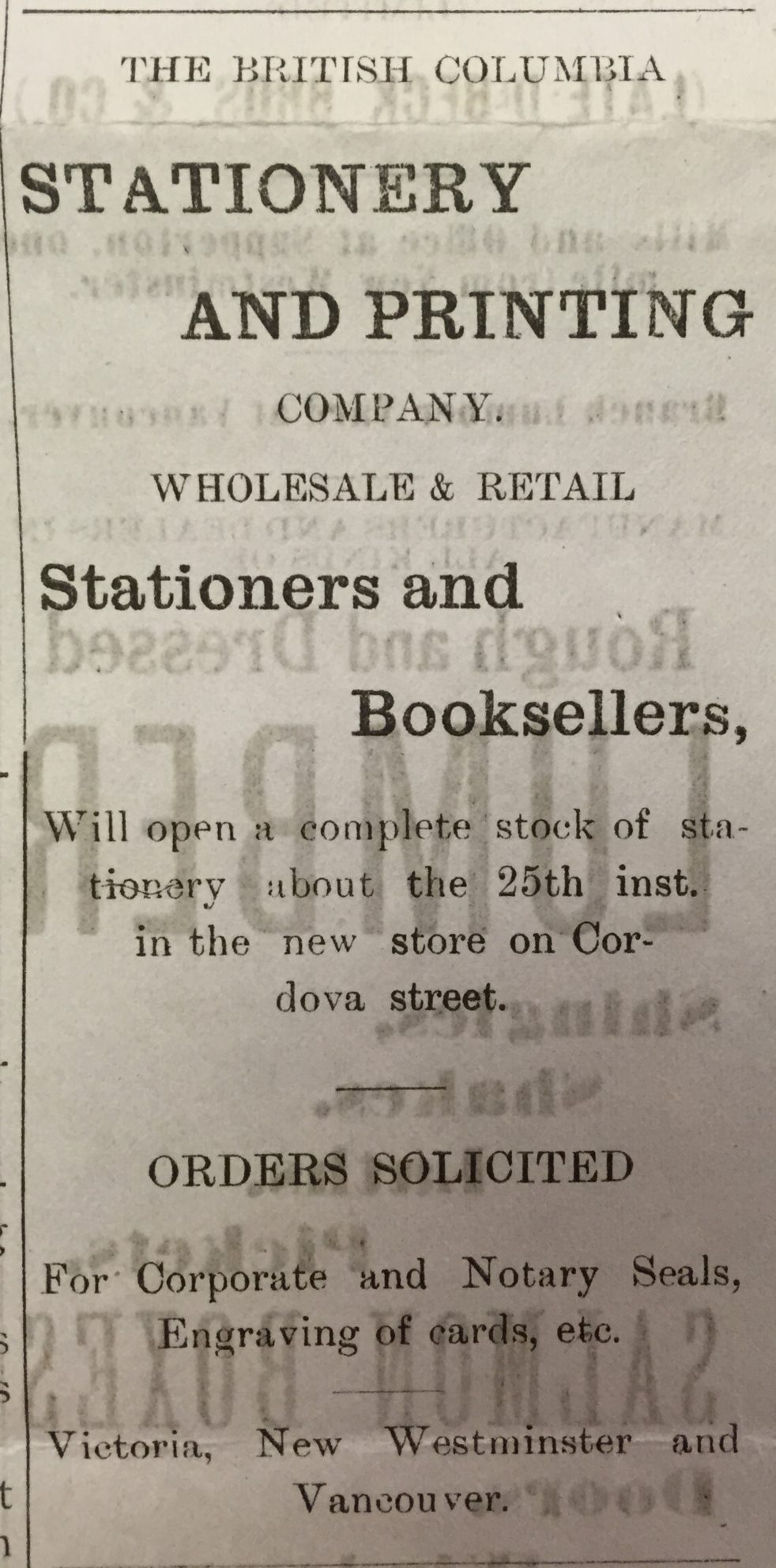 British Columbia Stationery and Printing Company – A Most Agreeable Place